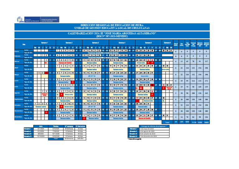 Calendarización Año Escolar 2024 | PDF