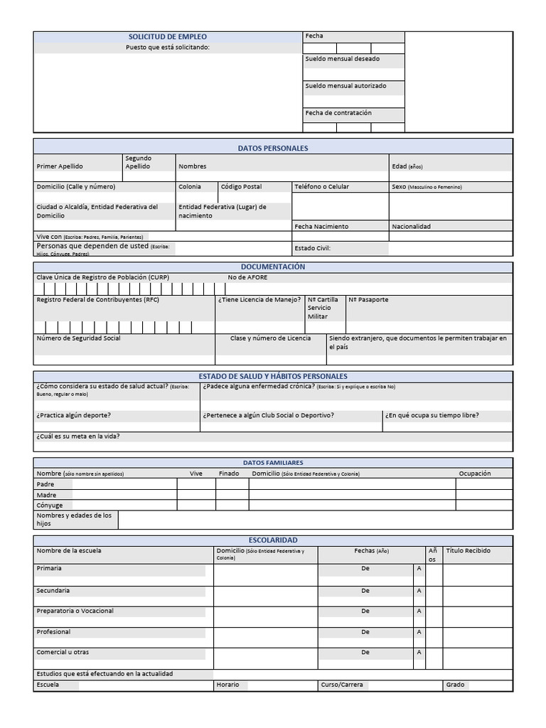 Top Solicitud de Empleo Modelo 1 Word | PDF