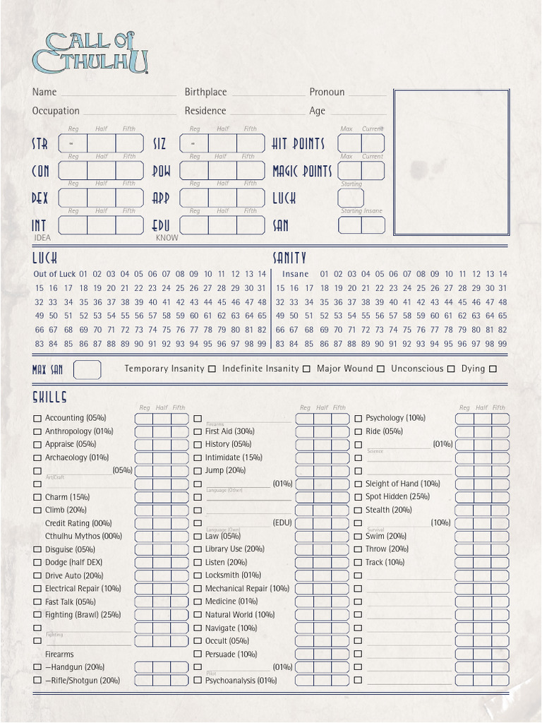 CoC7 Photocopy Sheet 1-05 | PDF