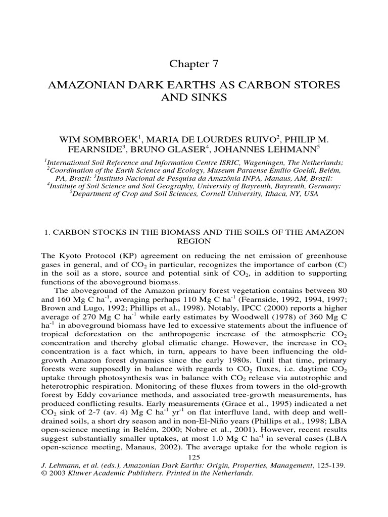 Amazonian Dark Earths As Carbon Stores and Sinks | PDF | Soil | Amazon ...