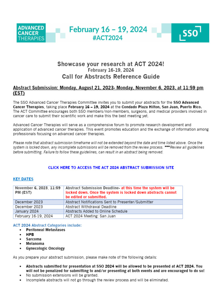 ACT 2024 Abstract Submission Deadline | PDF | Conflict Of Interest ...