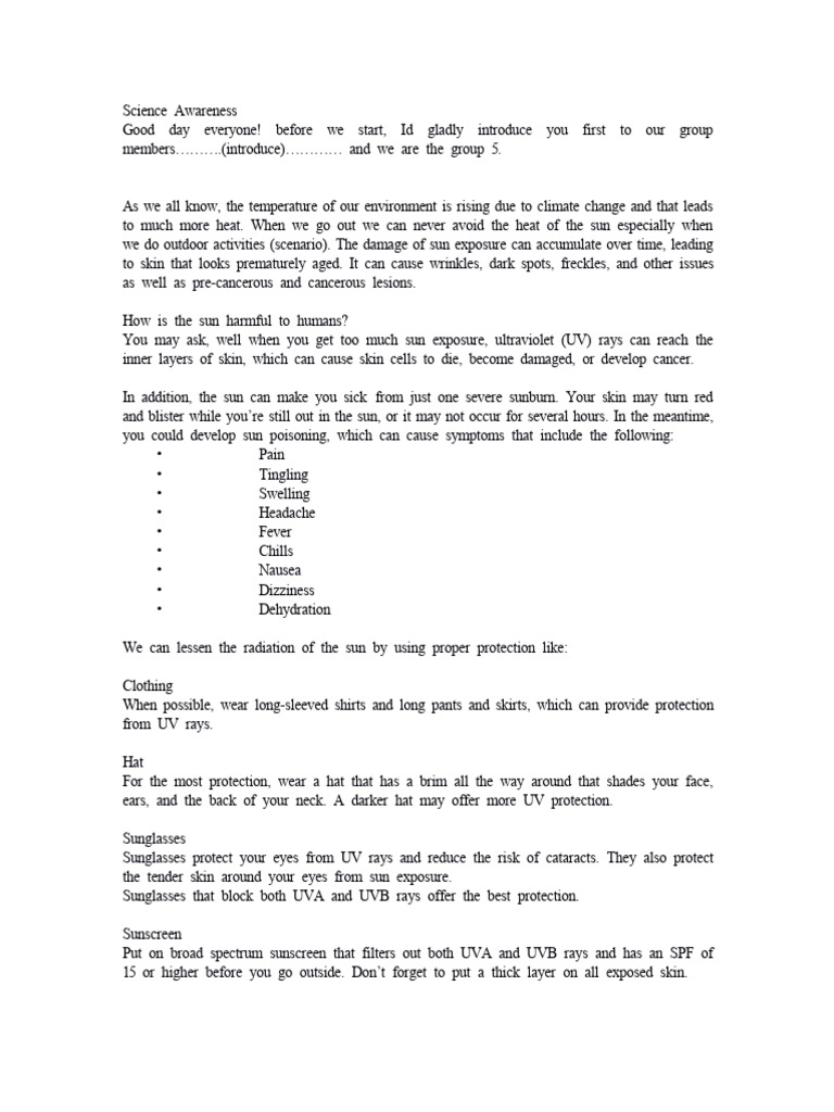 Science Awareness 2 | PDF | Sunscreen | Ultraviolet