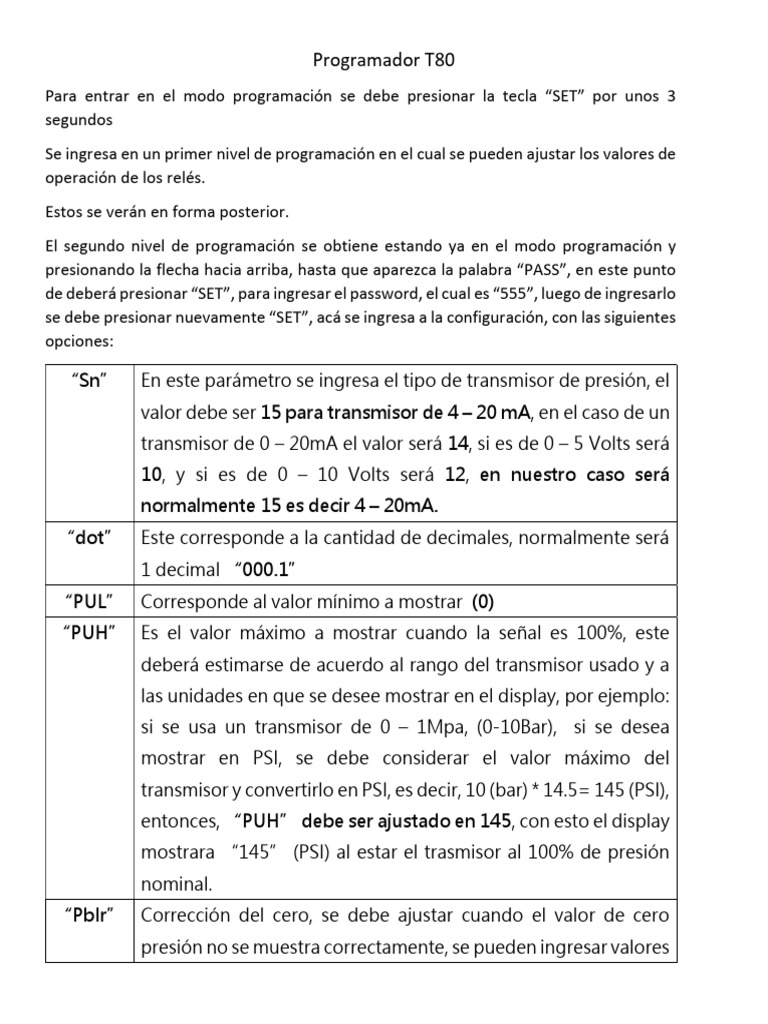 Programacion de Controlador T80 | PDF