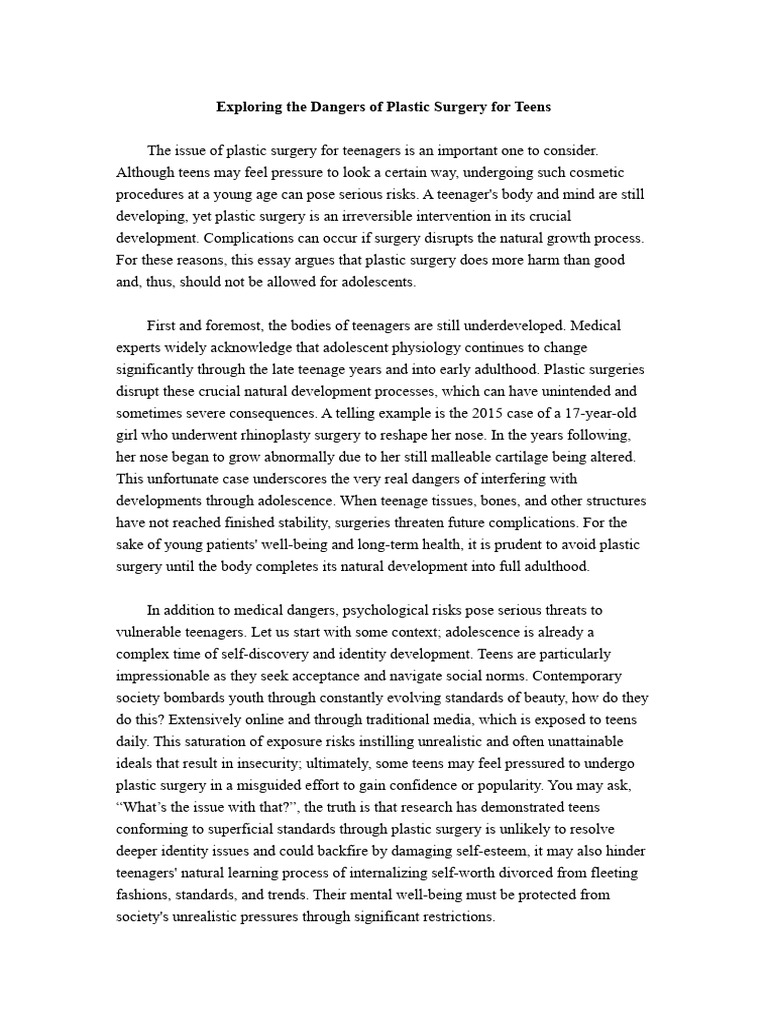 Writing - "Exploring The Dangers of Plastic Surgery For Teens | PDF ...