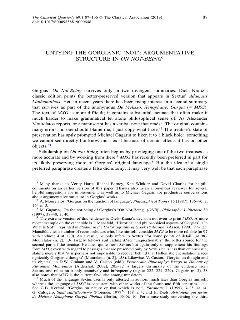 Gorgias' On Not-Being: Argument Analysis | PDF