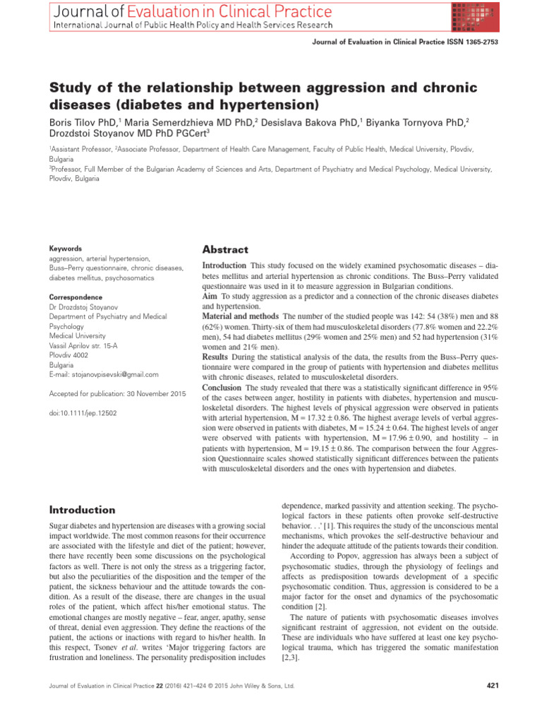 Study of The Relationship Between Aggression and Chronic Diseases ...