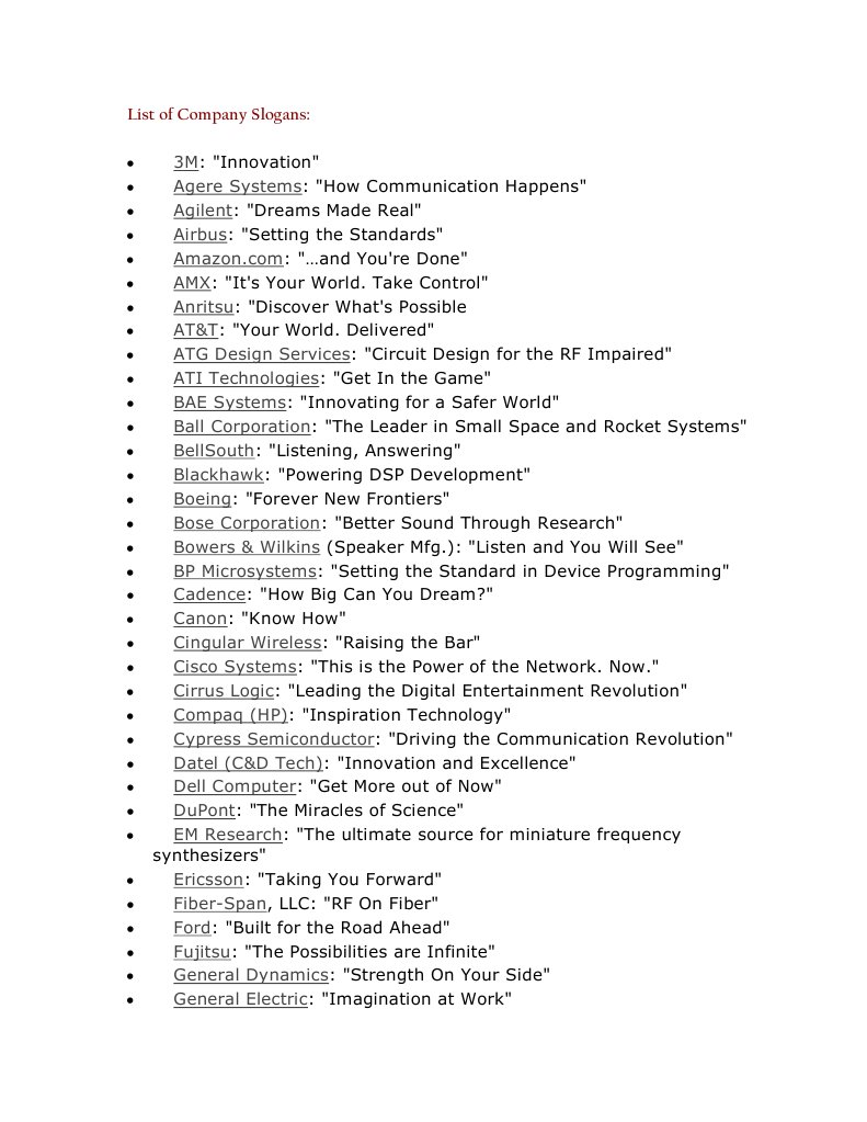 List of Company Slogans | Companies Of The United States | Companies