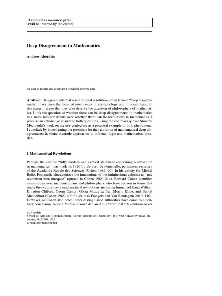 Deep Disagreements in Math | PDF | Mathematics