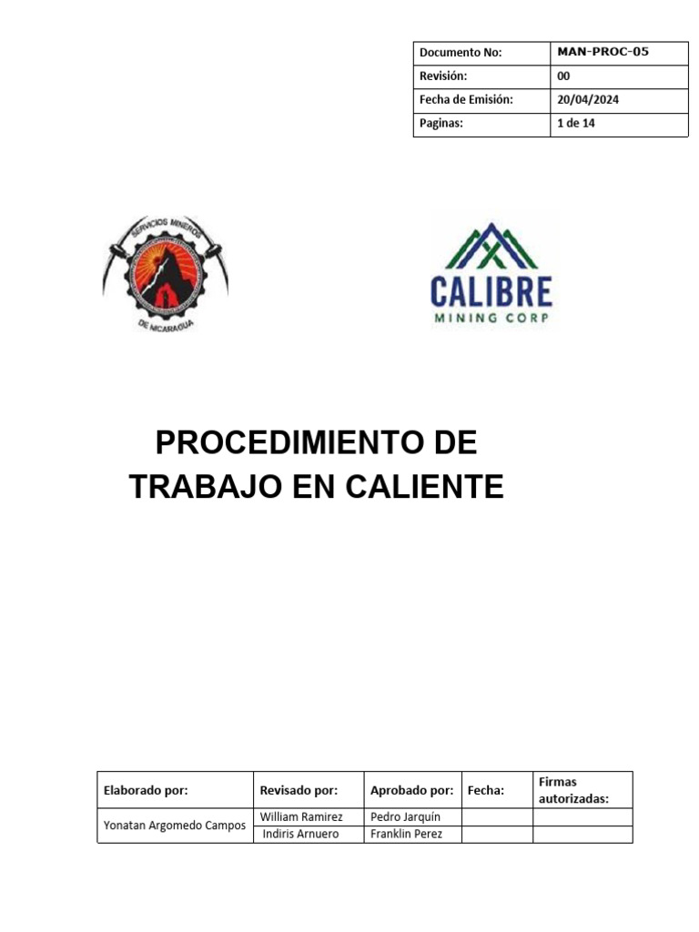 Man-Proc-05 Procedimiento de Trabajo en Caliente | PDF | Soldadura ... Man-Proc-05 Procedimiento de Trabajo en Caliente | PDF | Soldadura ...