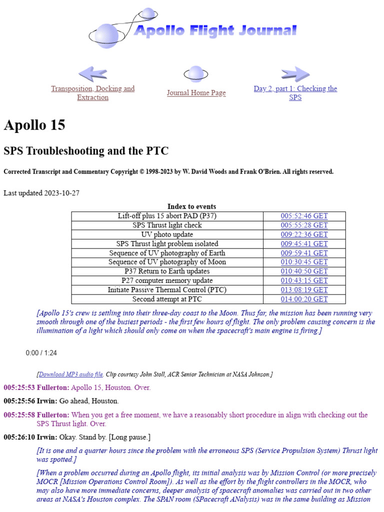 Apollo 15 Flight Journal - SPS Troubleshooting and The PTC | PDF ...