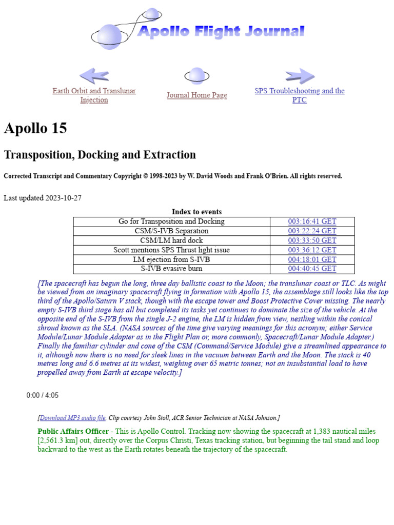 Apollo 15 Flight Journal - Transposition, Docking and Extraction ...