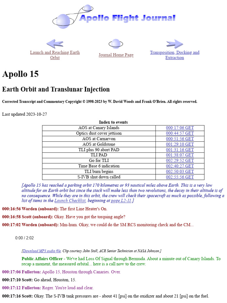 Apollo 15 Flight Journal - Earth Orbit and Translunar Injection | PDF ...