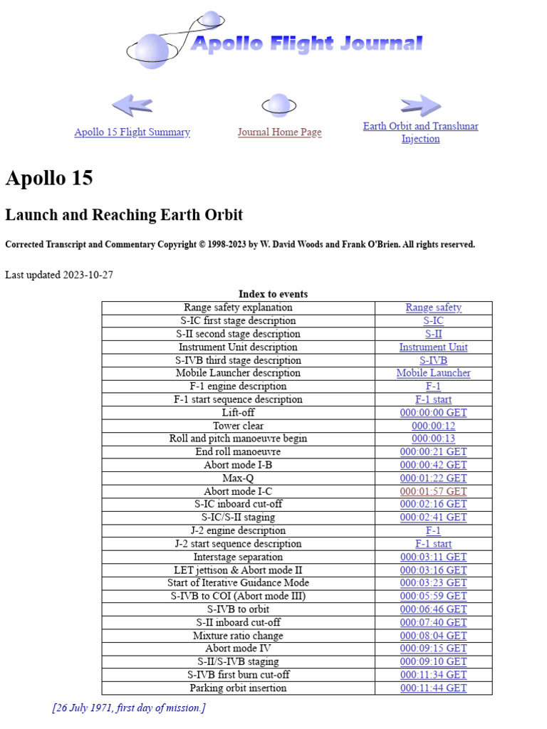 Apollo 15 Flight Journal - Launch and Reaching Earth Orbit | PDF ...