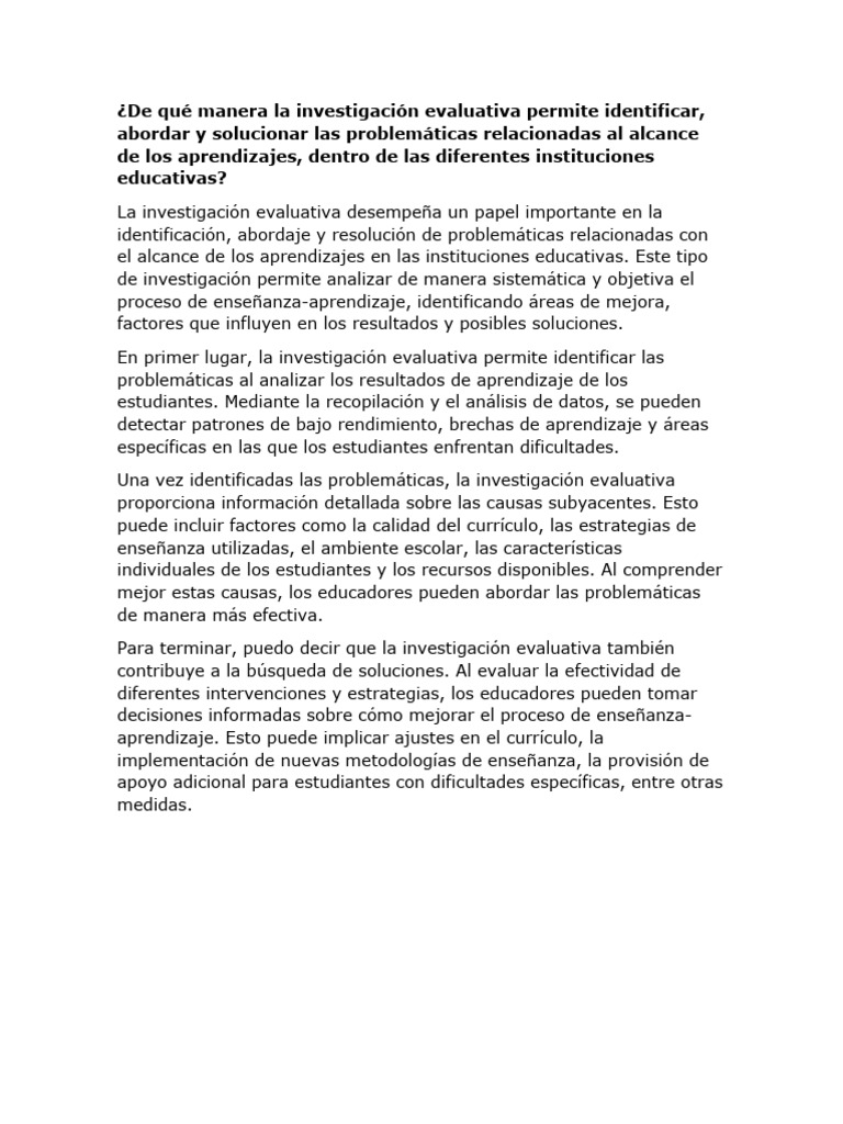De Qué Manera La Investigación Evaluativa Permite Identificar | PDF