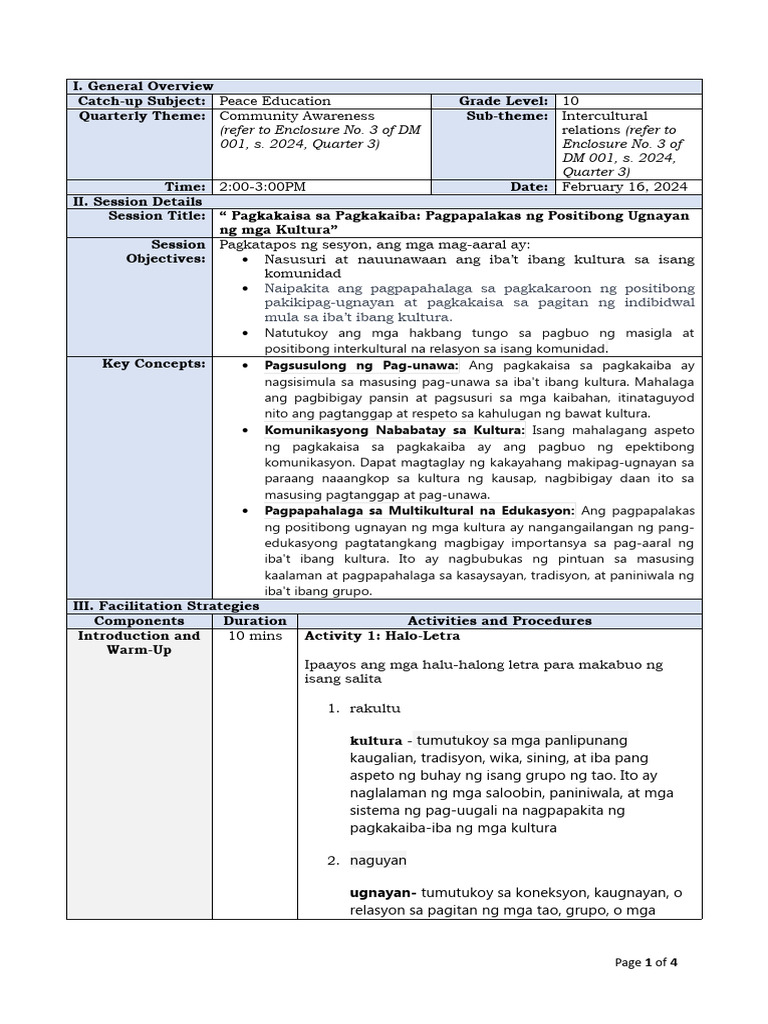 AP 10 TEACHING GUIDE CATCH UP FRIDAY Peace Educ | PDF