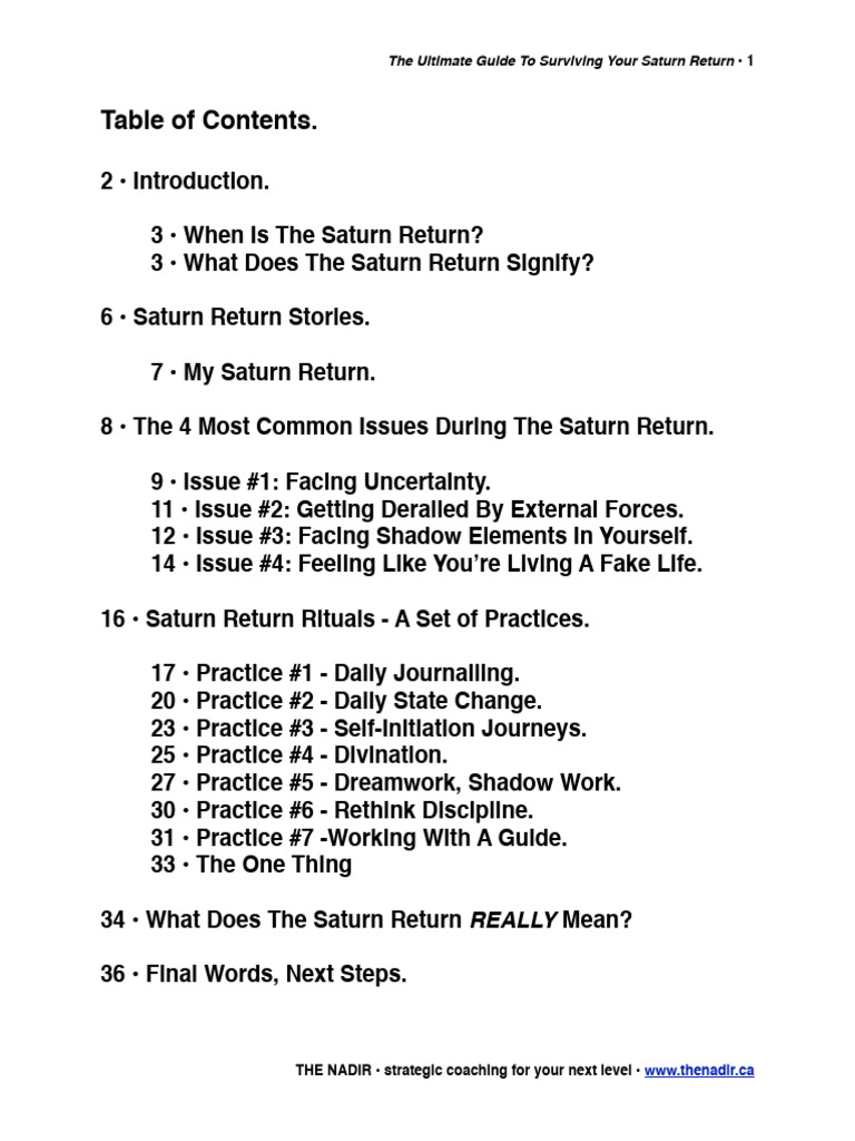 Table of Contents.: The Ultimate Guide To Surviving Your Saturn Return - 1 | PDF | Experience ...