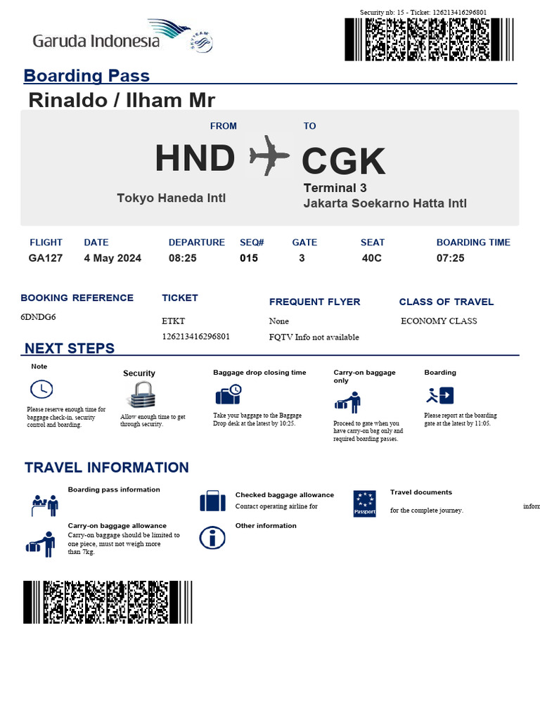 Your Boarding Pass to Palembang - GARUDA INDONESIA | PDF | Airlines ...