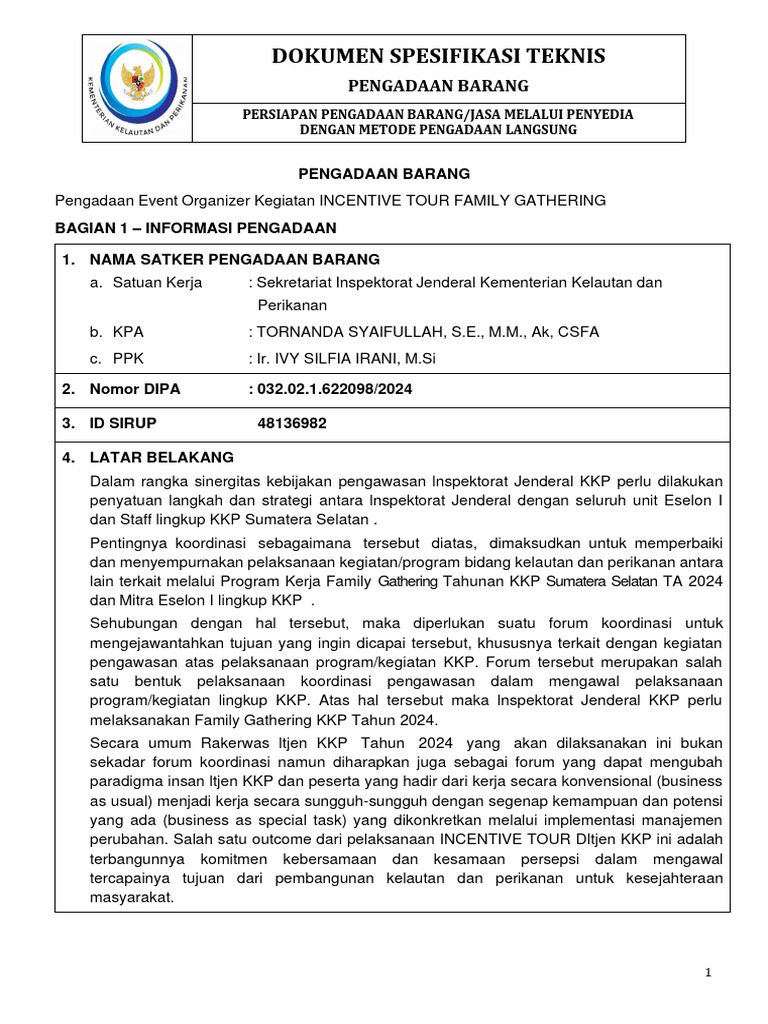 KAK Pengadaan EO | PDF | Pengelolaan Keuangan & Uang