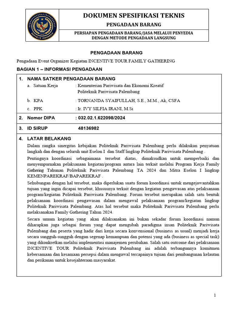 KAK Pengadaan EO | PDF | Bisnis | Pengelolaan Keuangan & Uang