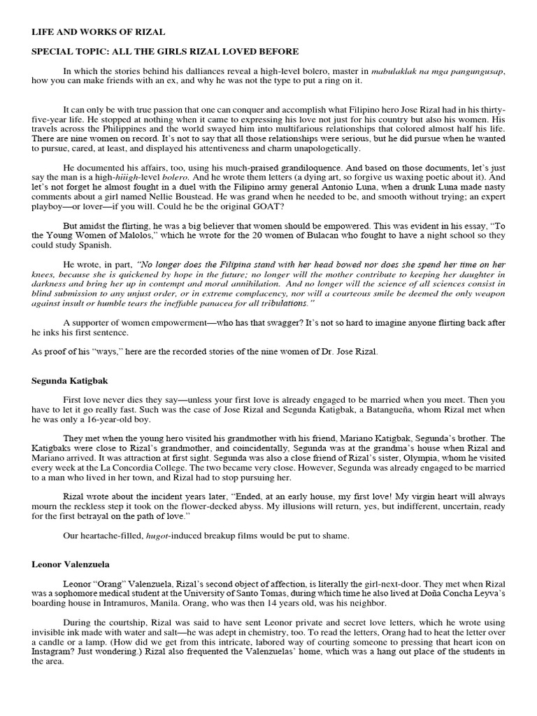Special Topic, Rizals Girls | PDF