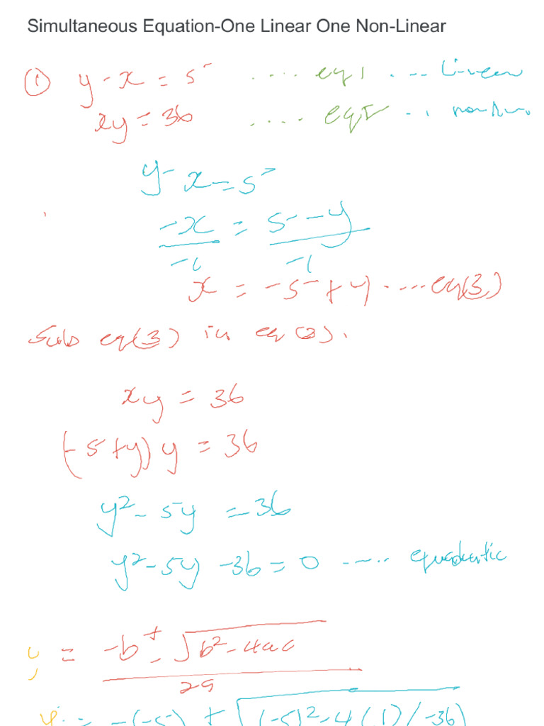 Simultaneous Equation - One Linear, One Non-Linear - 10 Feb 2024 | PDF