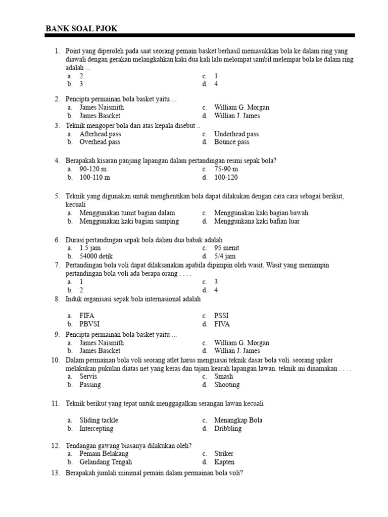 Latihan PJOK Bab Permainan Bola Besar, Bulutangkis Dan Kebugaran Jasmani | PDF