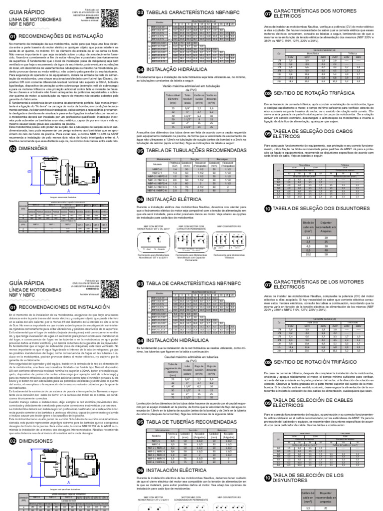 PISCINA Guia-Rapido-Motobombas-Nbf | PDF | Piscina | Engenharia Elétrica