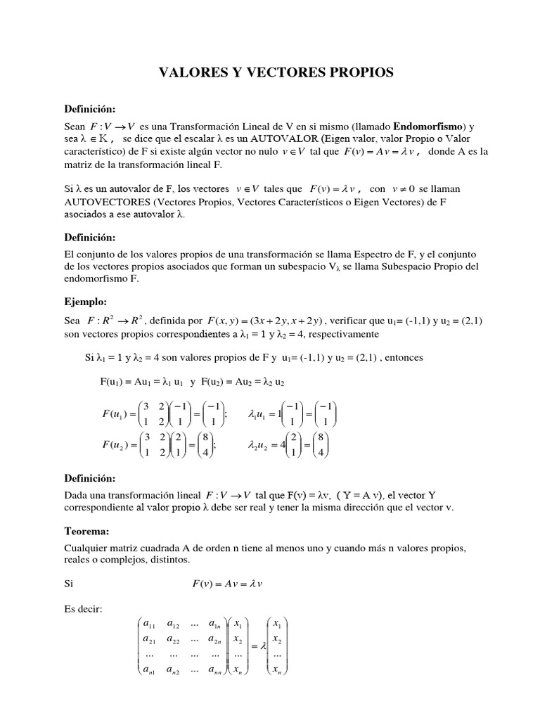 VALORES Y VECTORES PROPIOS | PDF | Valores propios y vectores propios | Matriz (Matemáticas)