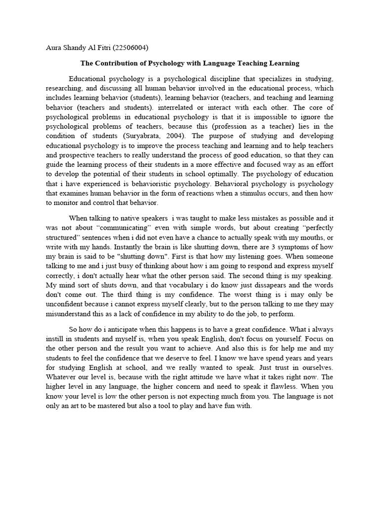 Essay Correlation Between Psychology of Language Teaching | PDF ...