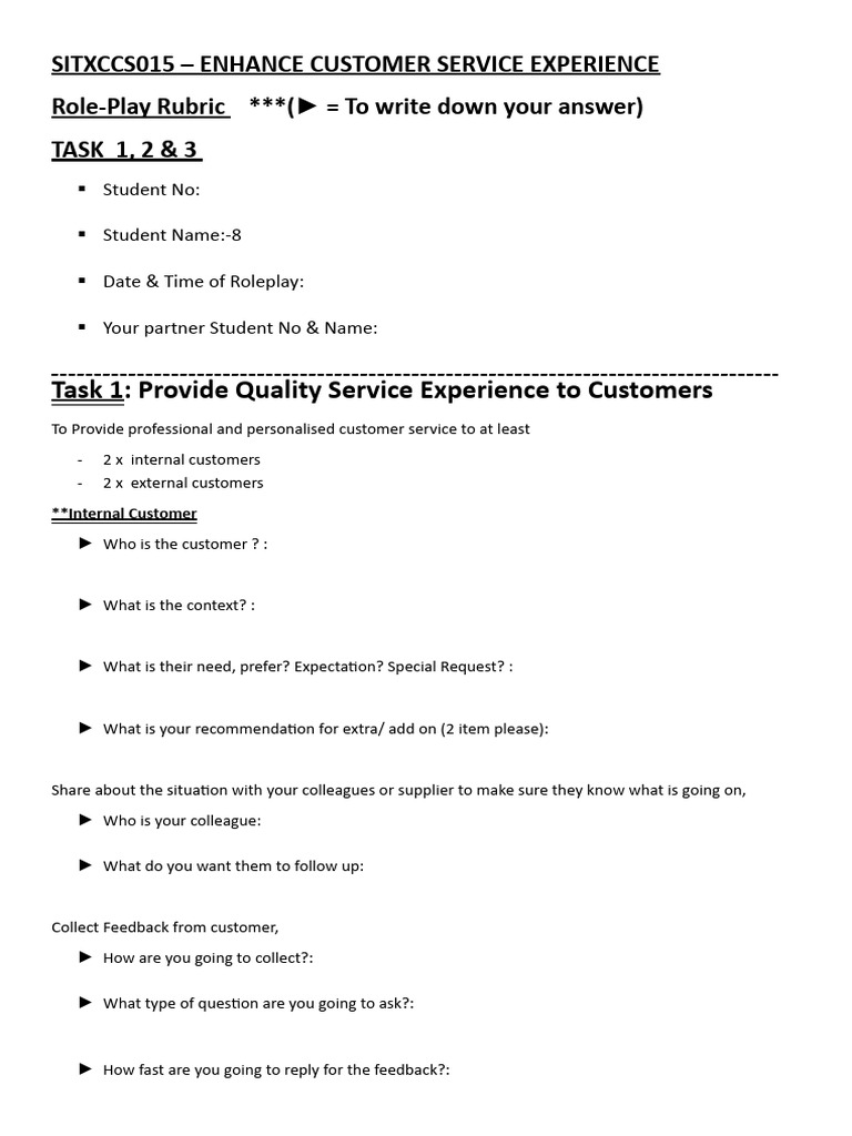 Task 1 2 3 Roleplay Rubric | PDF | Customer | Human Communication