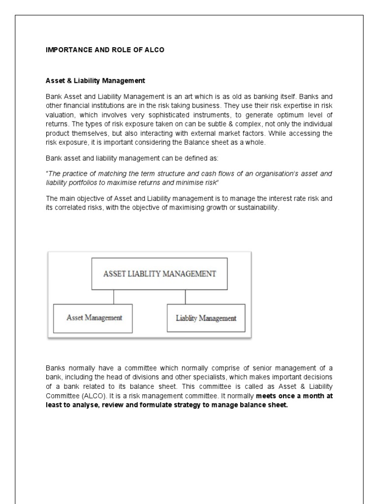 Role of ALCO in Bank Risk Management | PDF | Asset Liability Management ...