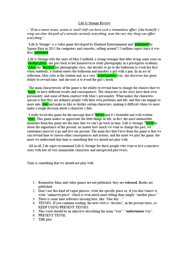 Life Is Strange Review | PDF | Verb | Grammatical Tense