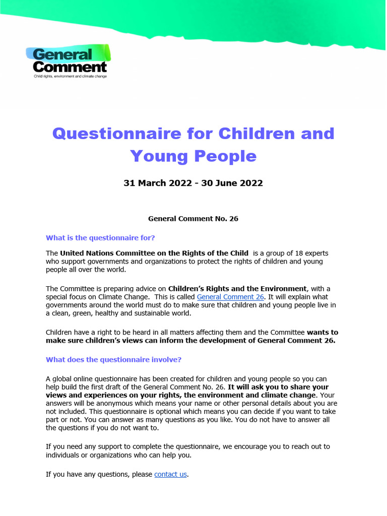 EN - Child Friendly Questionnaire GC 26 | PDF | Environmental ...