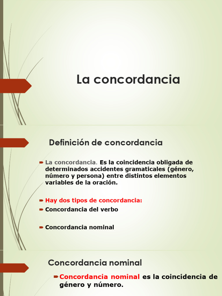 Definición y Tipos de Concordancia | PDF | Género gramatical | Numero ...
