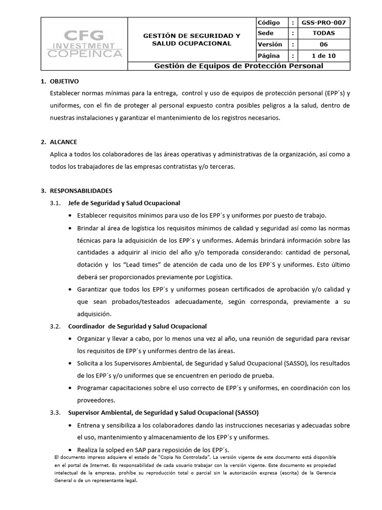 Gestión de EPP y Salud Ocupacional | PDF | Seguridad y salud ocupacional | Logística