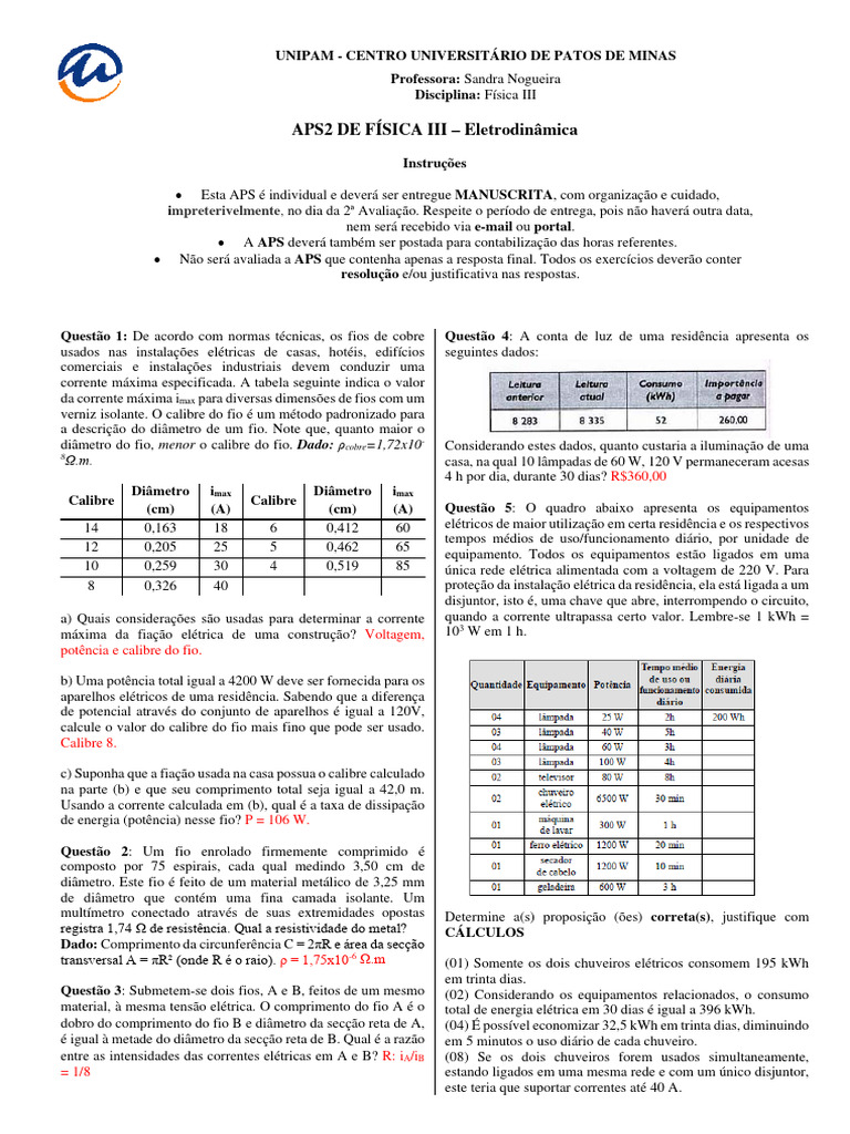 APS2 FisIII Eletrodinâmica | PDF | Rede elétrica | Resistor