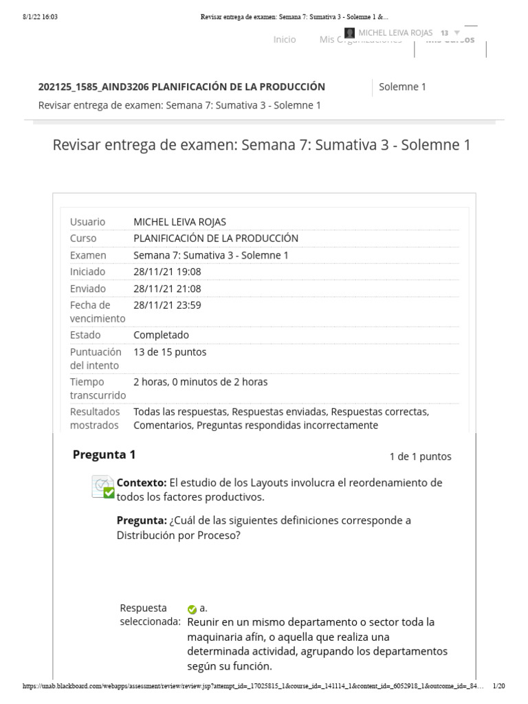 Revisar Entrega de Examen - Semana 7 - Sumativa 3 - Solemne 1 &.. - 1 | PDF | Planificación ...