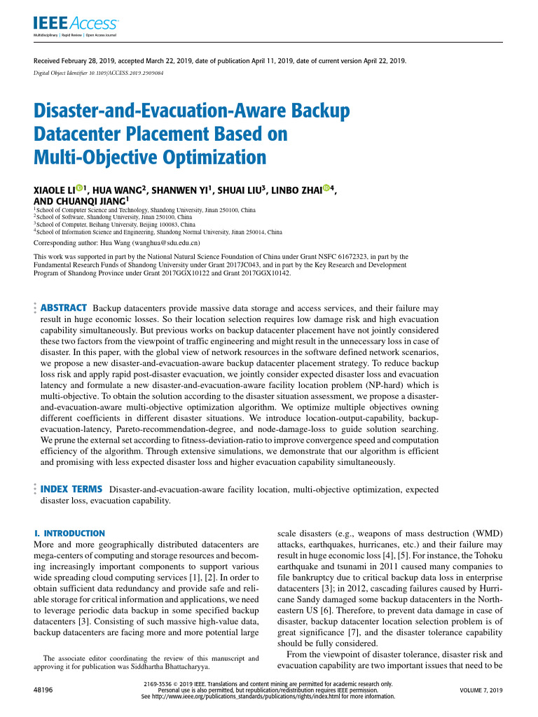 Disaster-And-Evacuation-Aware Backup Datacenter Placement Based On ...