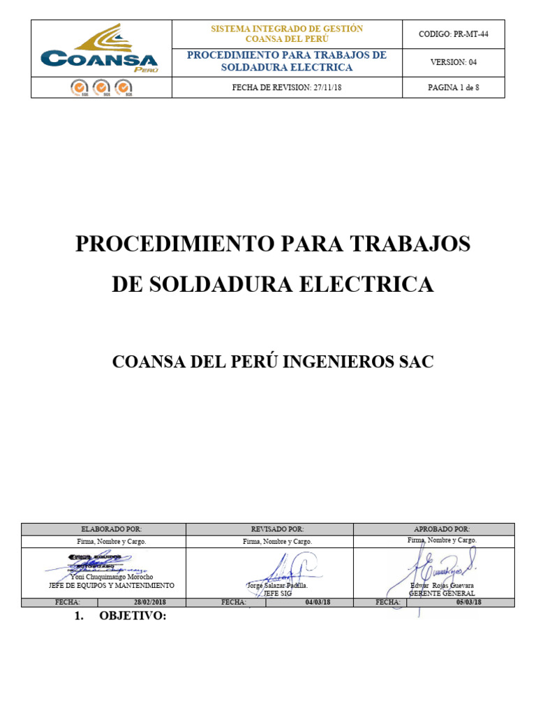 PR-MT-44 Procedimiento para Soldaura Electrica | PDF | Soldadura ...