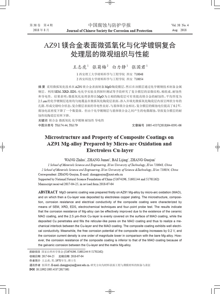 Microstructure and Property of Composite Coatings On AZ91 Mg-Alloy ...