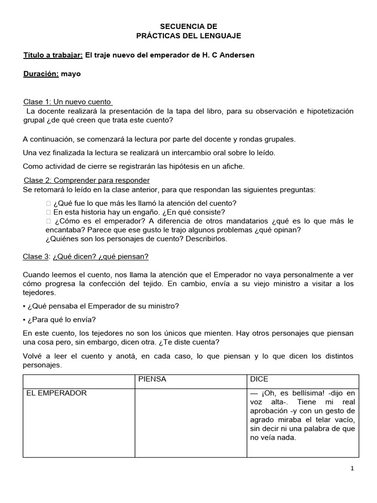 SECUENCIA EL TRAJE NUEVO DEL EMPERADOR | PDF