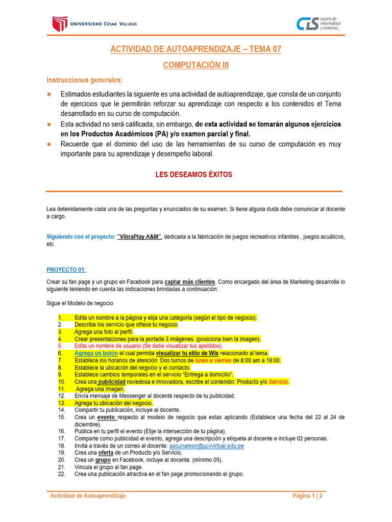 C3 - Re - Actividad de Autoaprendizaje - Tema 07 | Descargar gratis PDF | Facebook | Youtube