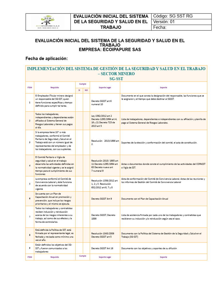 Lista de Chequeo Evaluacion SG SST Mineria | Descargar gratis PDF | Ventilación (Arquitectura ...