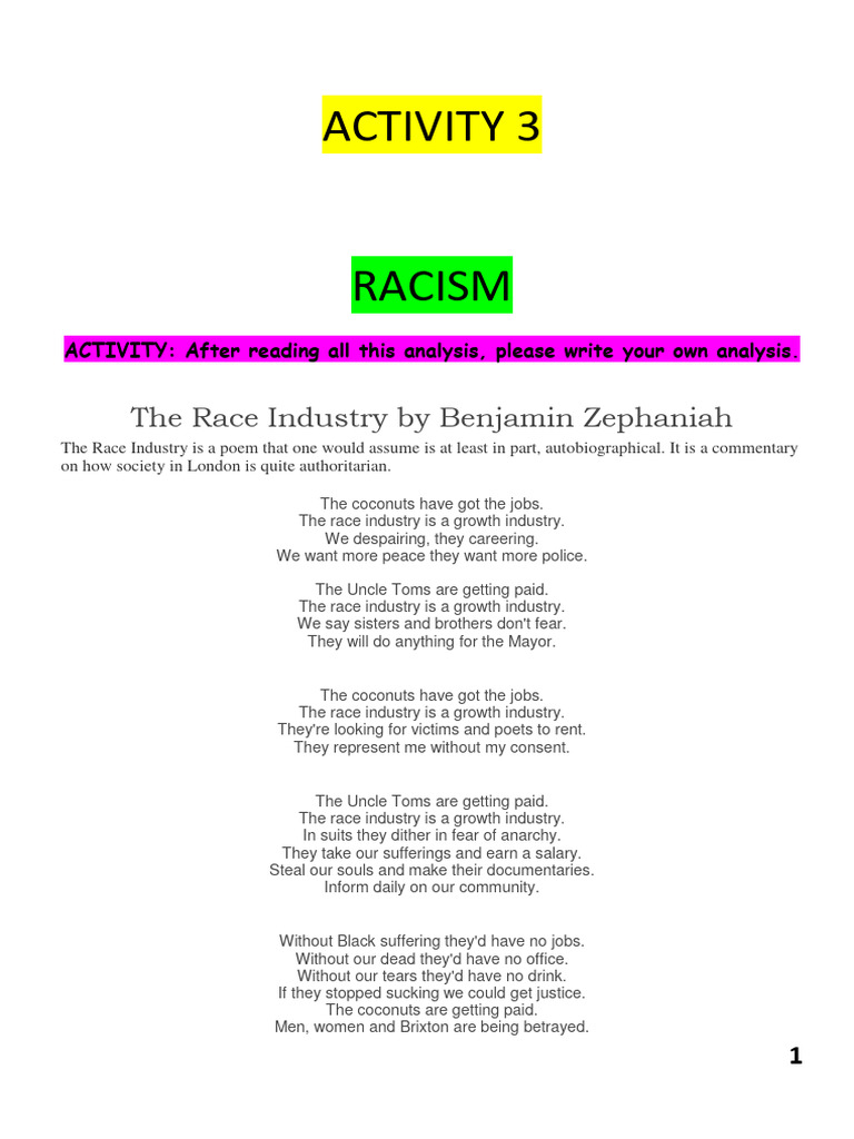 RACIST ANALYSIS | PDF | Racism | Discrimination & Race Relations