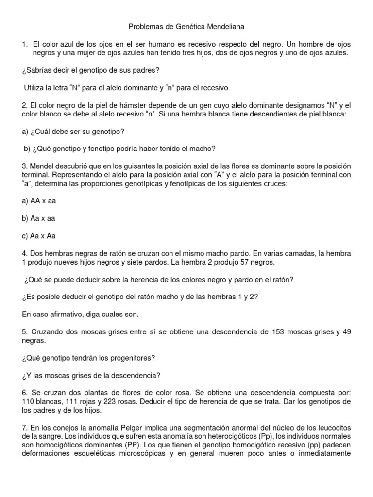 Problemas de Genética Mendeliana | PDF | Dominancia (Genética) | Alelo