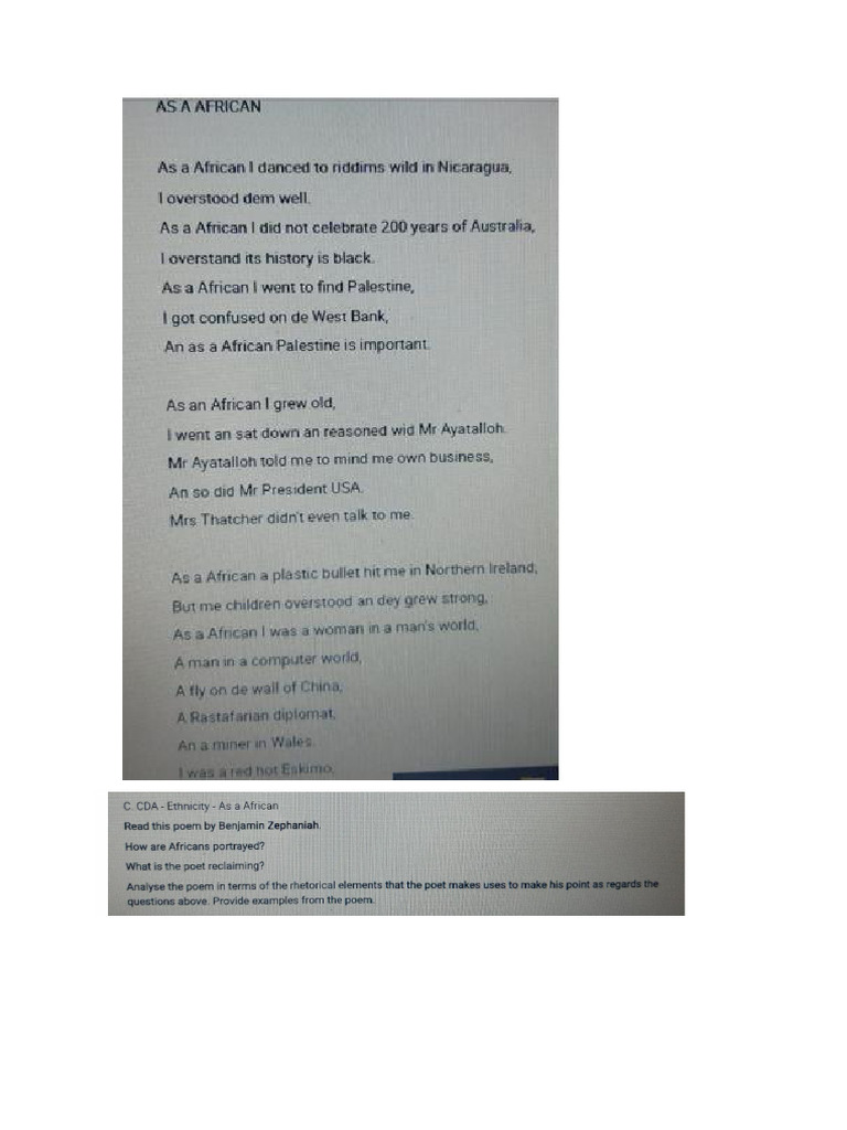 AS A AFRICAN. Poem by Benjamin Zephaniah. | PDF