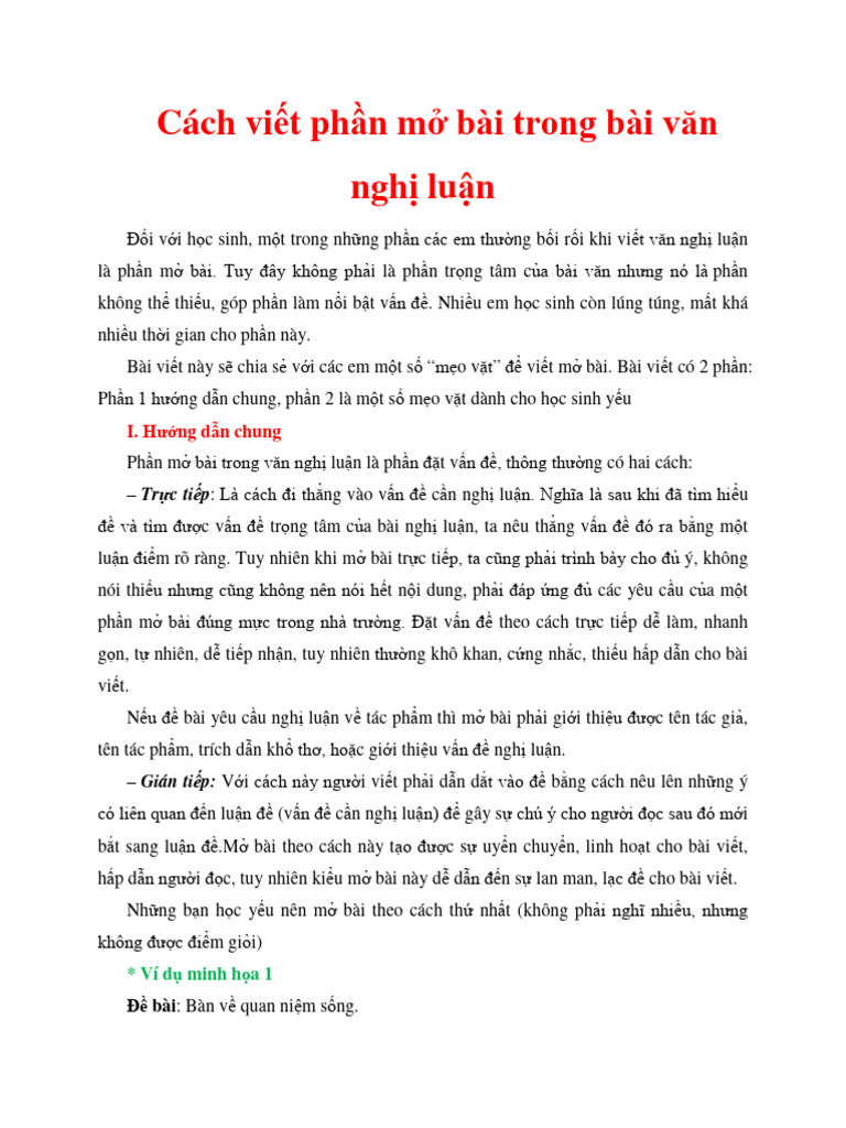 Cach Viet Phan Mo Bai Trong Bai Van Nghi Luan | PDF