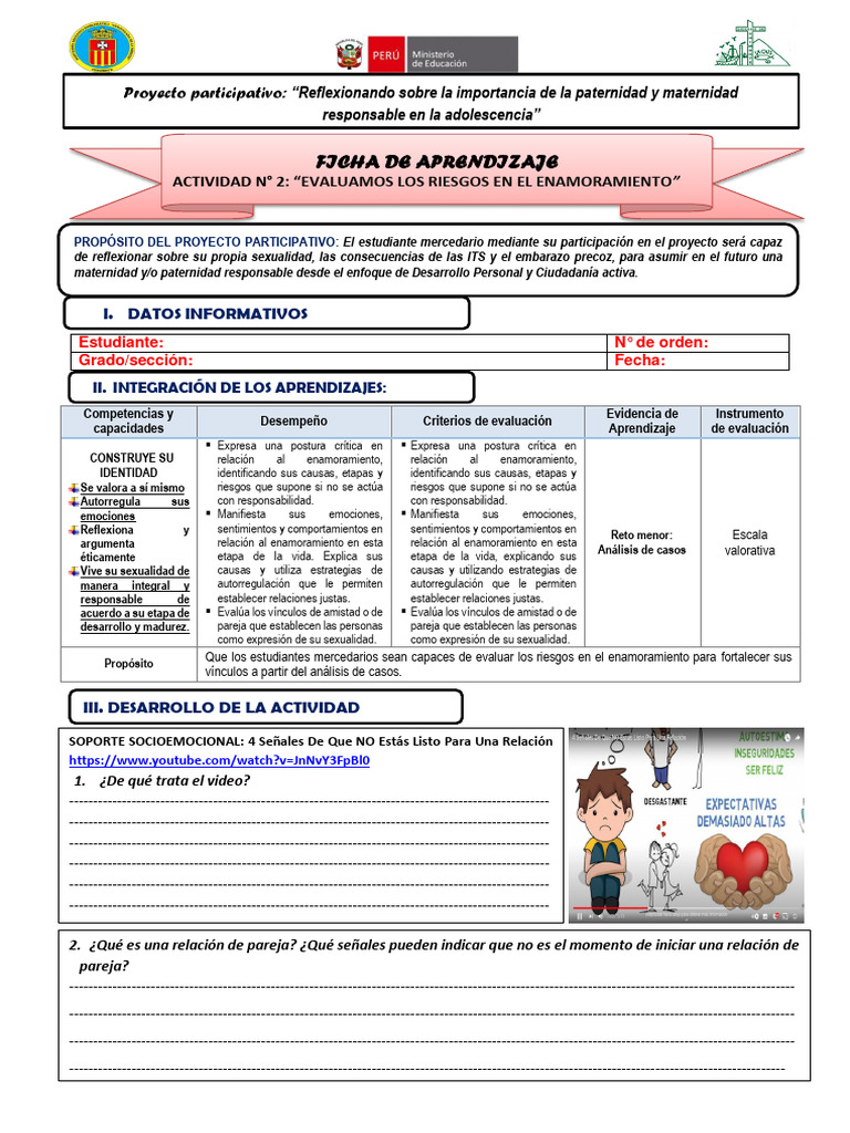 5°DPCC ACTIVIDAD DE APRENDIZAJE N°2 SEMANA 11 EDA N°3 II B | PDF | Las emociones | La sexualidad ...