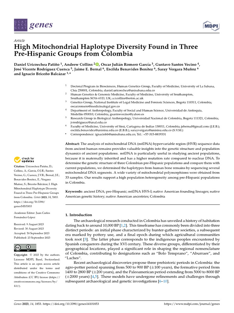 High Mitochondrial Haplotype Diversity Found in Three Prehispanic Groups From Colombia Genes ...