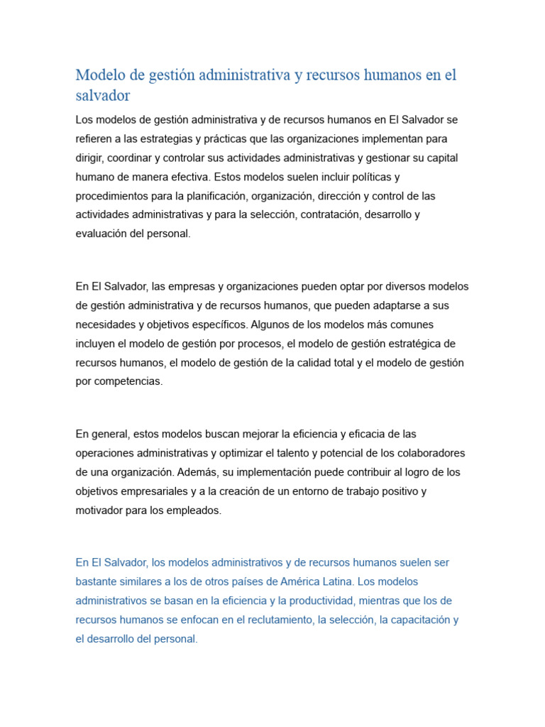 Modelo de Gestión Administrativa y Recursos Humanos en El Salvador | PDF | Gestión de recursos ...